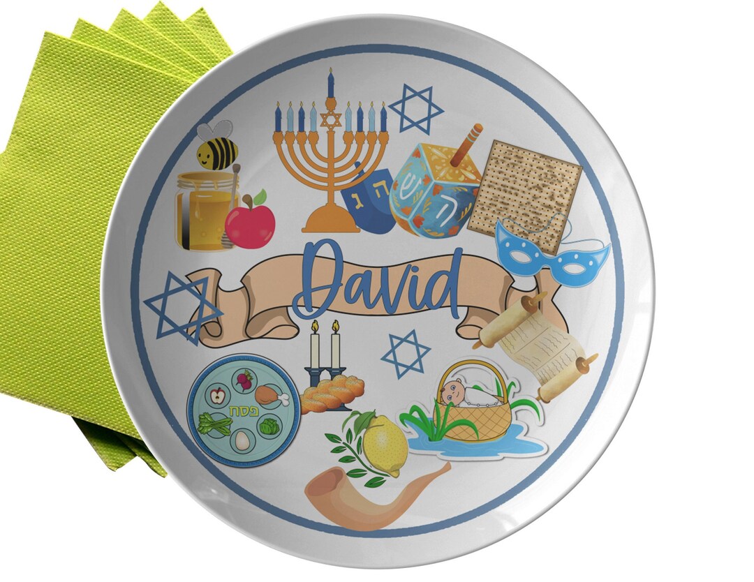 Jewish Holidays Kids Name Plate, Personalized Passover Plate, Kids ...