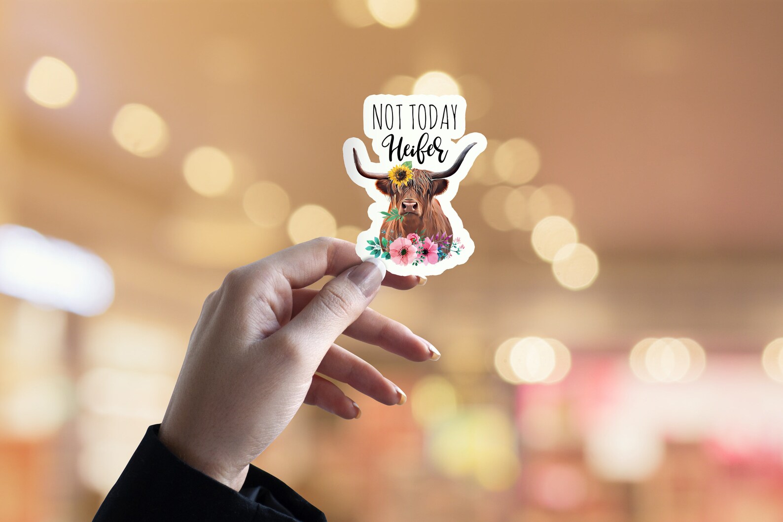 Not Today Heifer Sticker Highland Cow Print Vinyl Sticker - Etsy