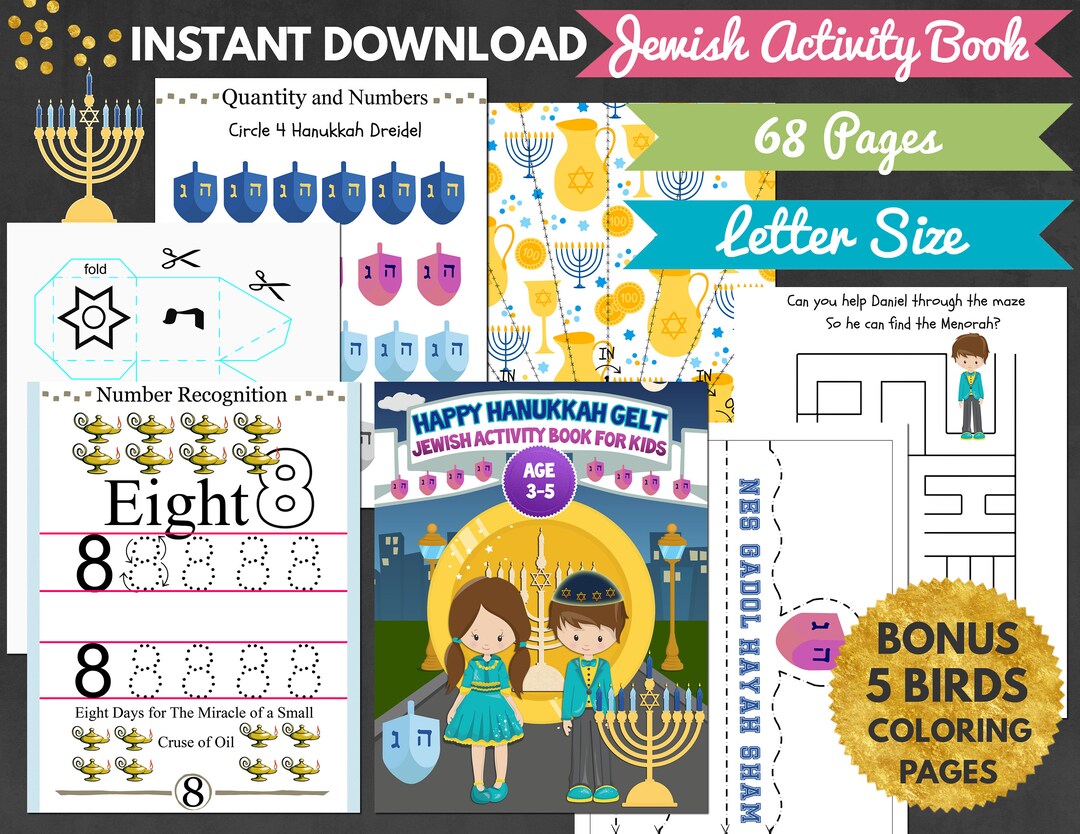 Hanukkah Printable Activity Book for Kids, Jewish Holiday Chanukah ...