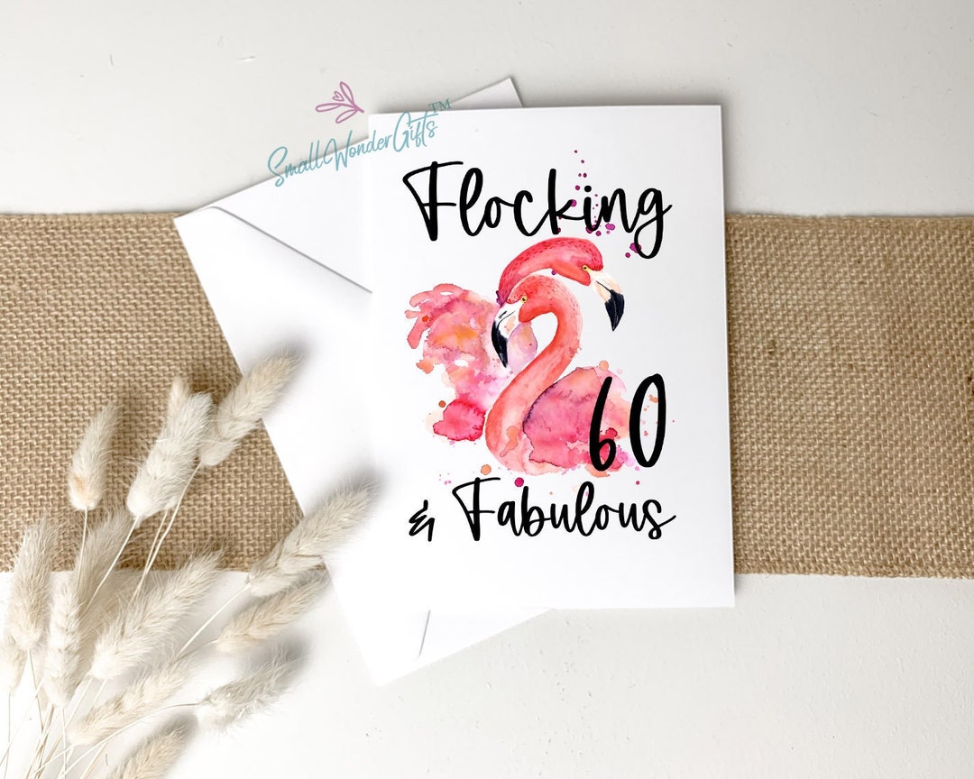 60th Birthday Card for Women, Flamingo Birthday Card for Her, Flocking ...