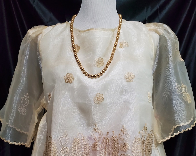 KIMONA Embroidered Beige Maria Clara Filipiniana Ladies' Barong Tagalog ...
