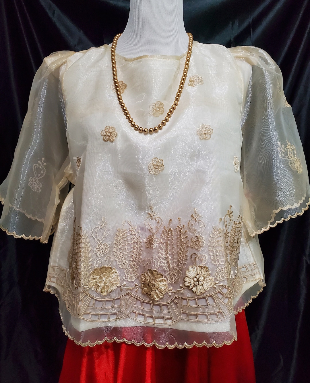 KIMONA Embroidered Beige Maria Clara Filipiniana Ladies' Barong Tagalog ...