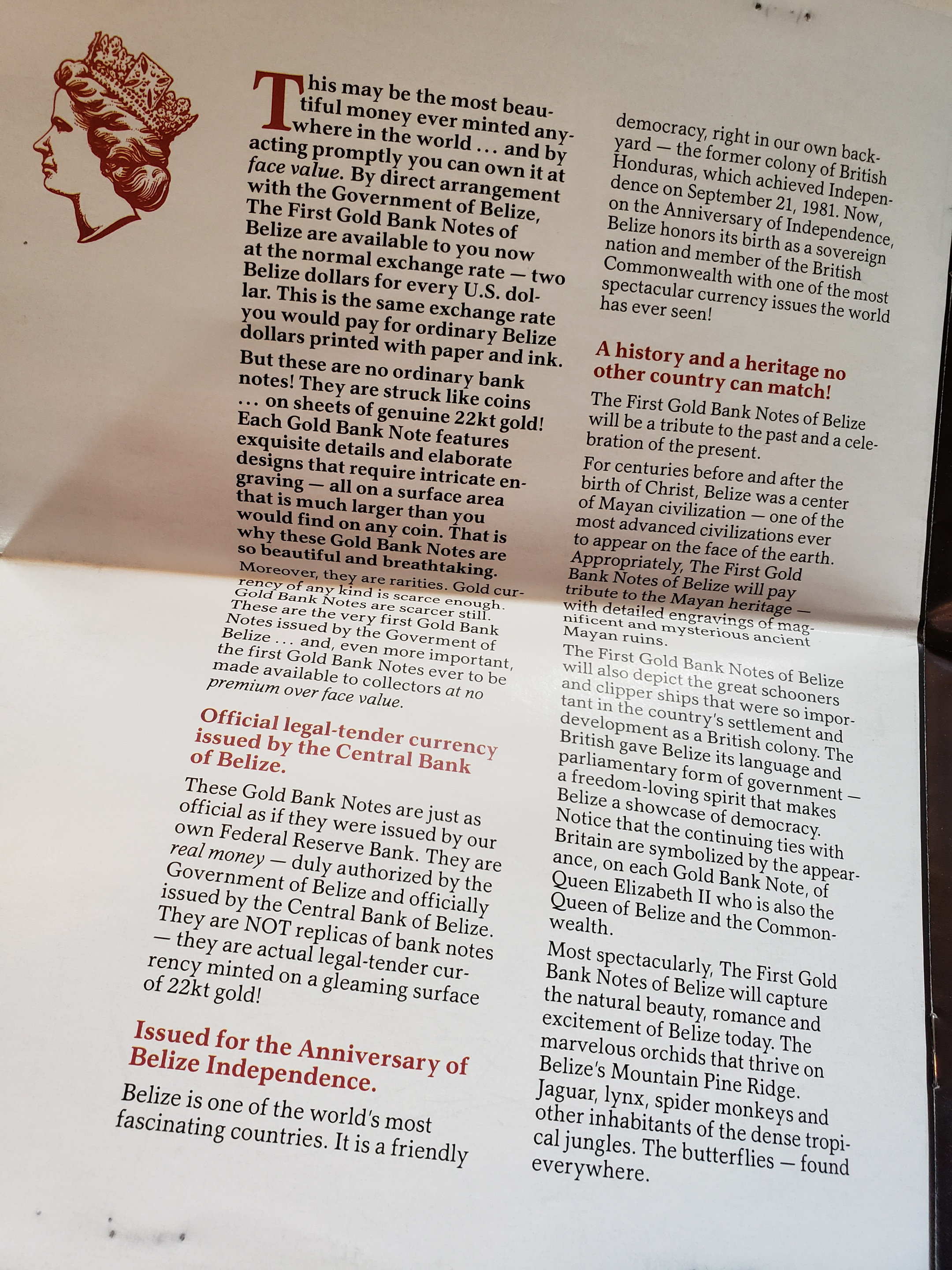 36 the First Gold Bank Notes of Belize Solid 22 Kt Gold COMPLETE Set in ...