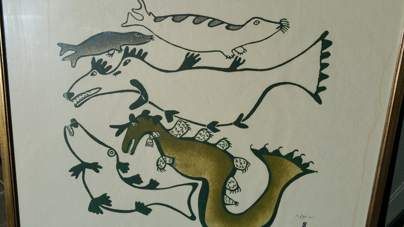 Inuit Eskimo Art Stone Cut Litho Print, PITSEOLAK ASHOONA seabeasts ...