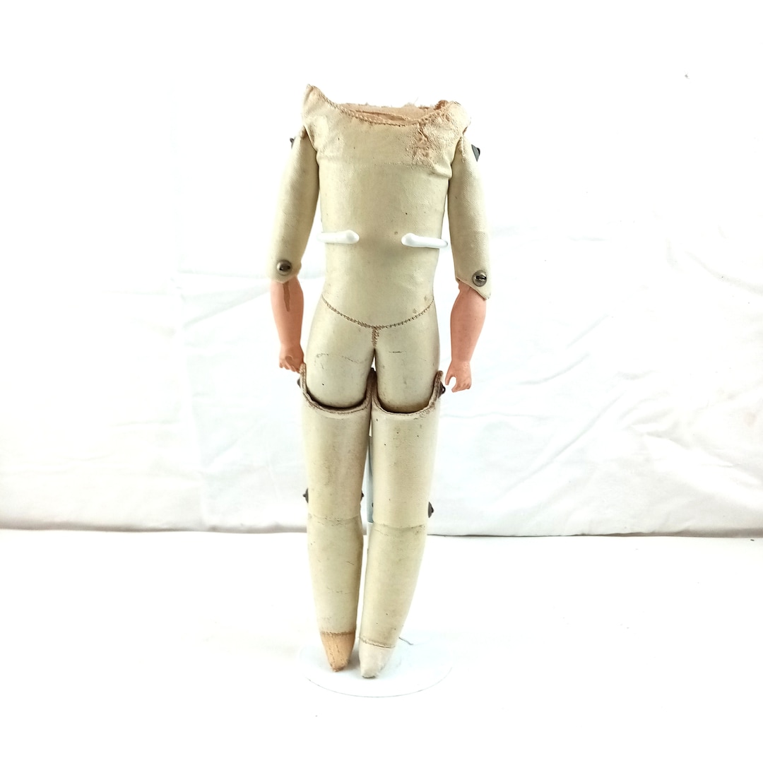 Antique German Jointed Leather Doll Body, Early Leather Body With Wood ...
