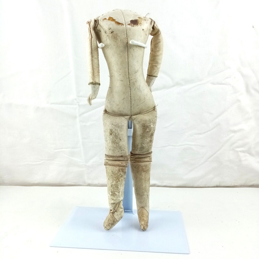 Antique German Jointed Leather Doll Body, Early Leather Body With ...