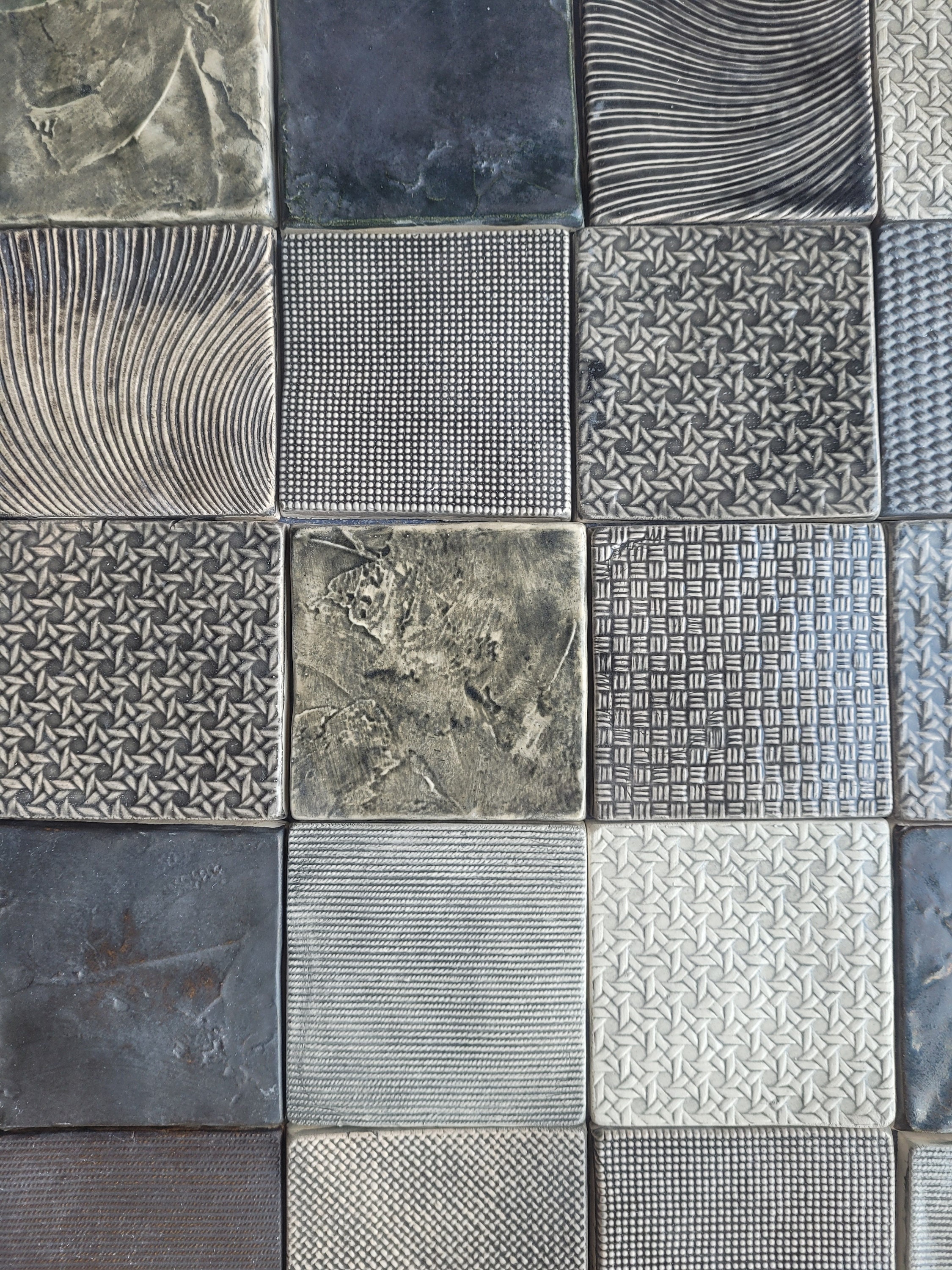 Set of 49 4 X 4 'textured Shades of Black' Handmade Glazed Ceramic ...
