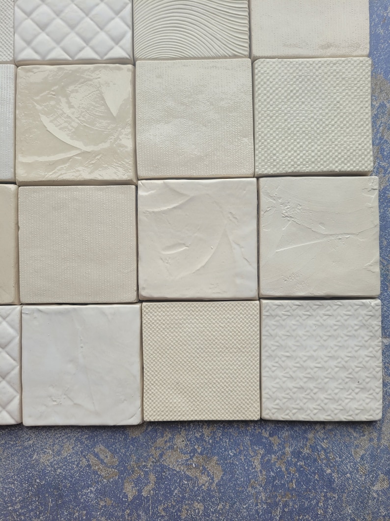 Set of 36 4 X 4 'textured Shades of Beige' Handmade Glazed Ceramic ...