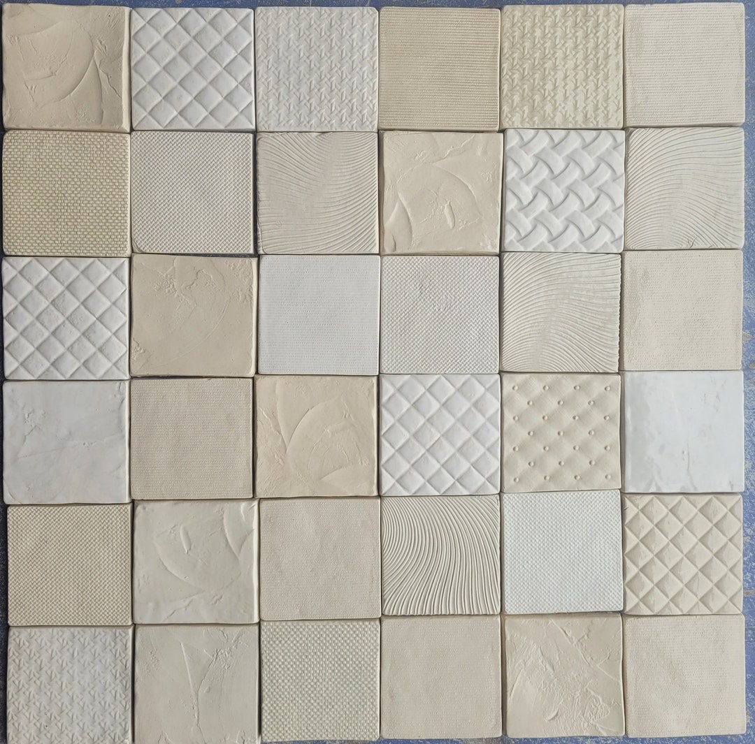 Set of 36 4 X 4 'textured Shades of Beige' Handmade Glazed Ceramic ...