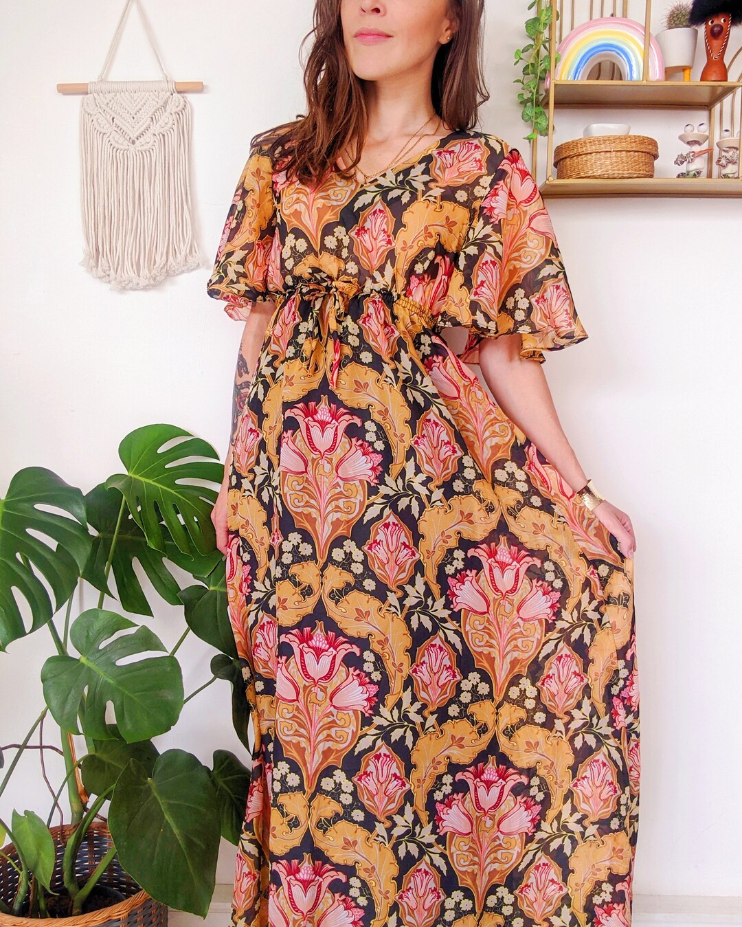 Flowing Maxi Dress With Floral and Paisley Pattern, Very Long Dress ...