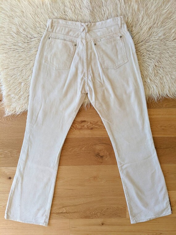 Beige Fishbone corduroy trousers, flared velvet leg j… - Gem