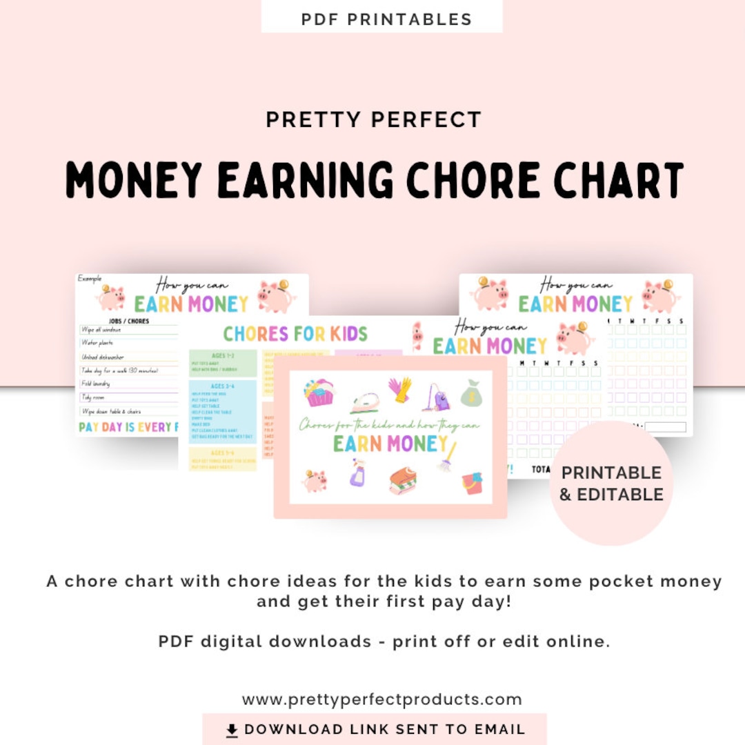 Kids Chore Chart (digital), Money Chart, Kids Earn Money Chart, Rewards ...