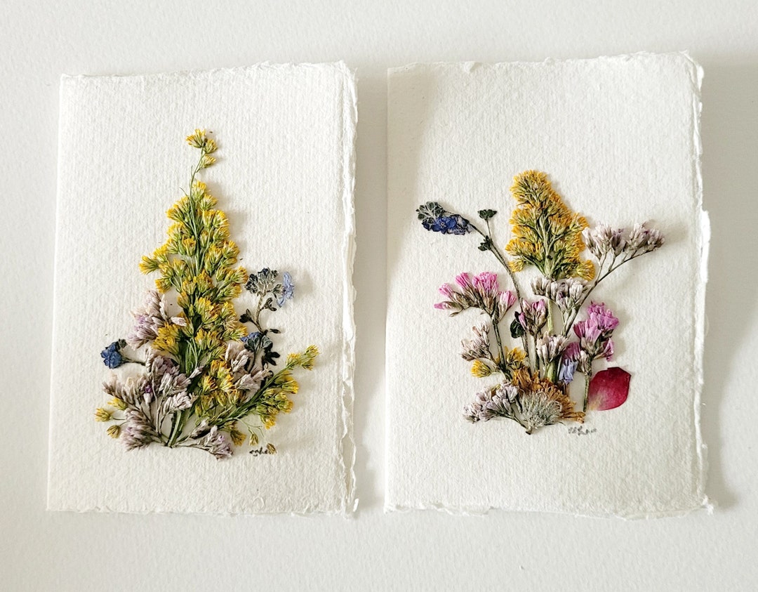 Handmade Paper Pressed Flower Notecards Set of 2 - Etsy