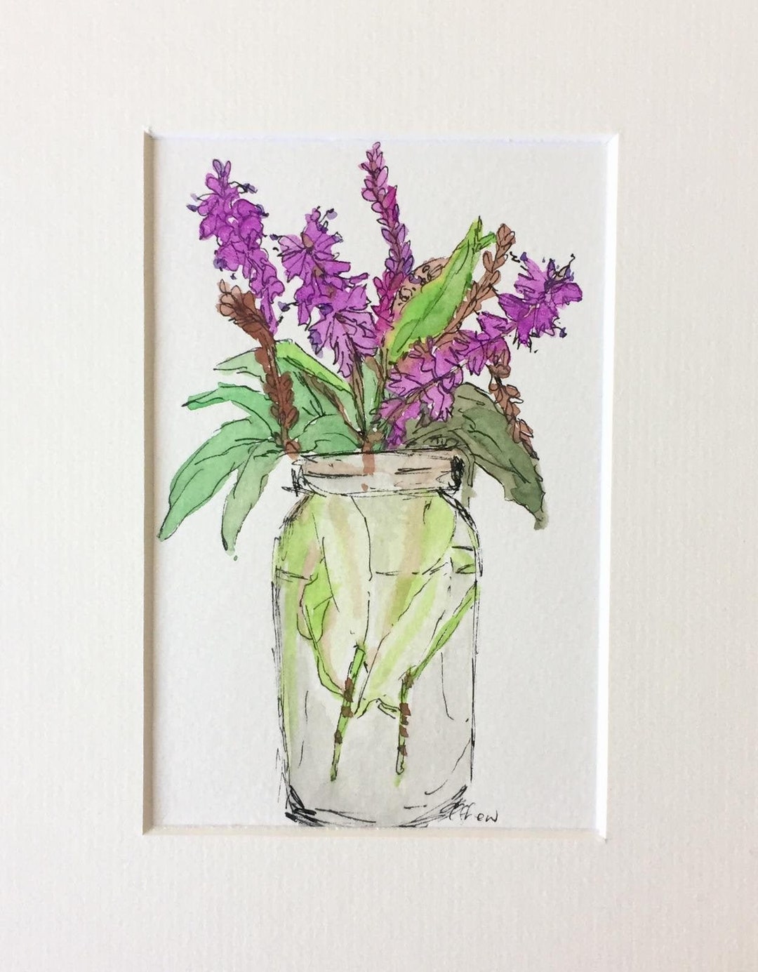 Original Pen and Watercolour Artwork Entitled 'buddleia - Etsy UK