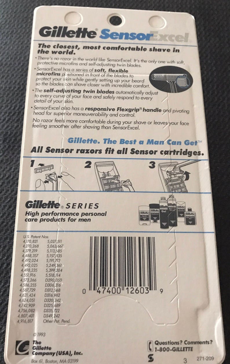 Gillette Sensor Excel Men's Razor - Made in USA - 1993 - Etsy