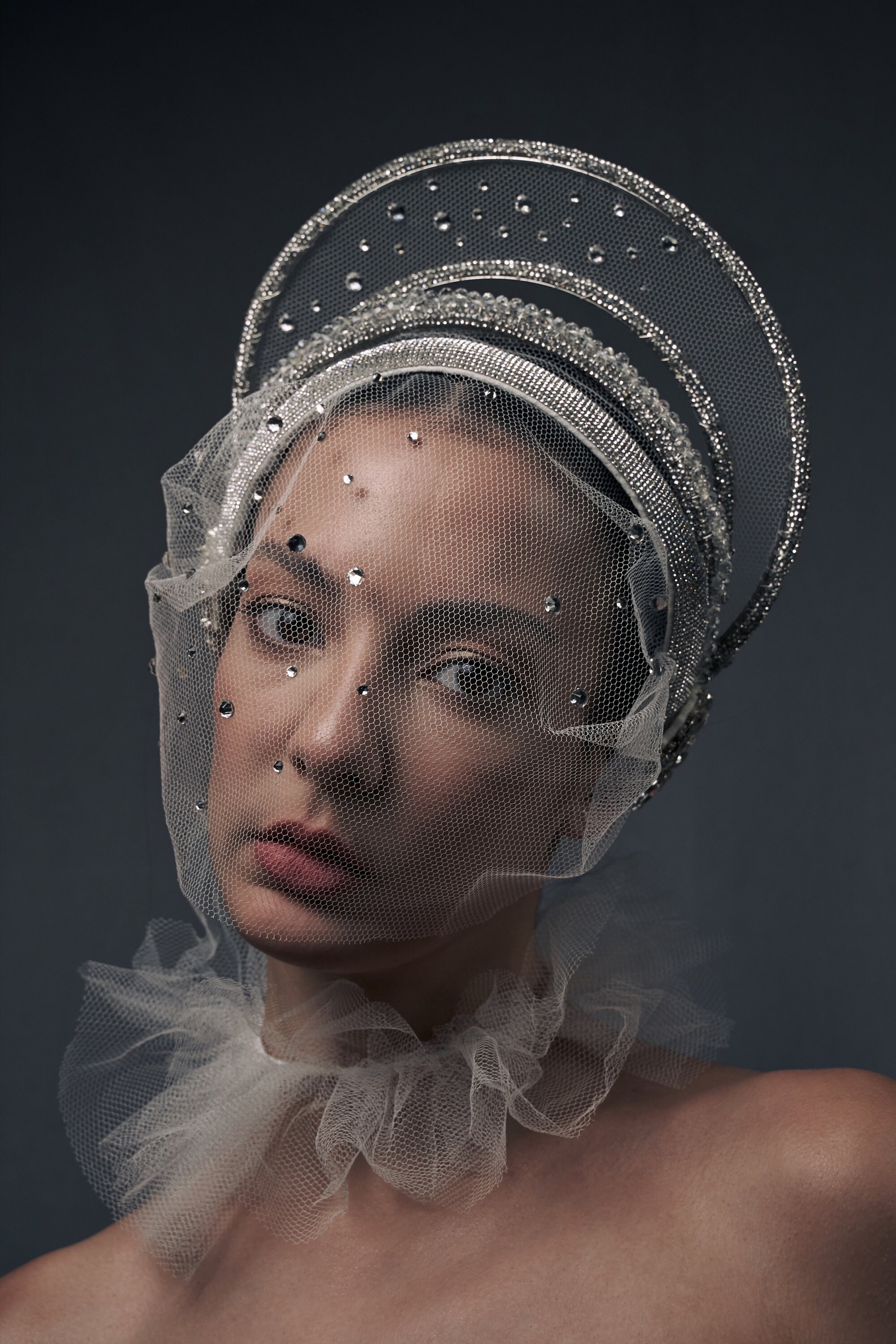Silver Halo Tiara Silver Crystal Bridal Veil, Crystal Wedding Veil ...