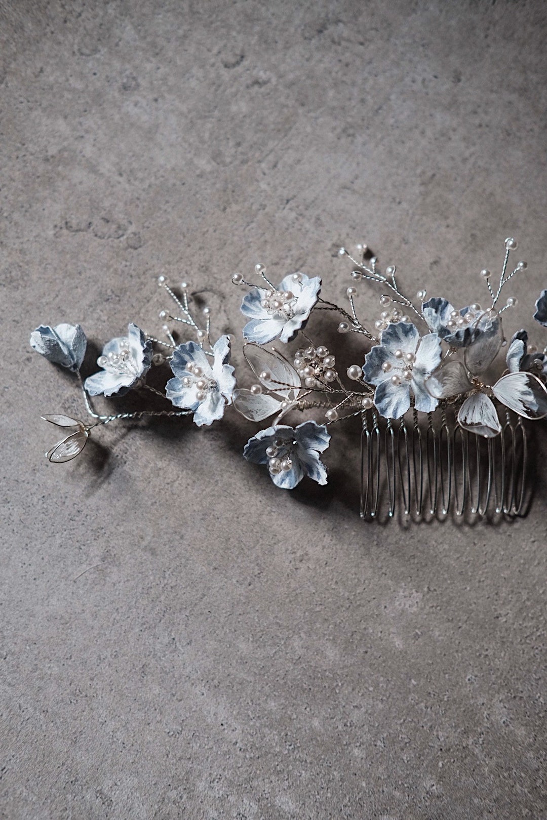 Blue Floral Hair Comb, Paper Flower Hair Comb, Wedding Headpiece, White ...