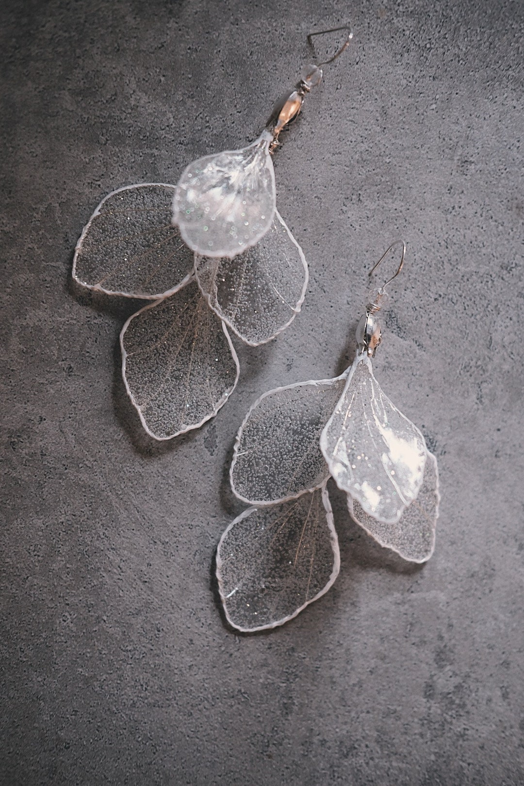 Big Gold Petal Earring, White Leaf Earring Modern Wedding Earring ...