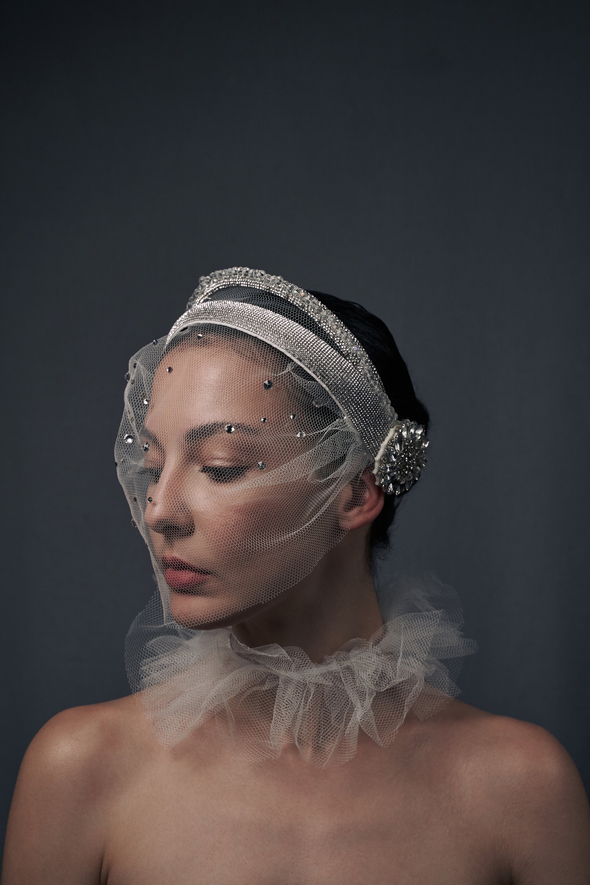Silver Halo Tiara Silver Crystal Bridal Veil, Crystal Wedding Veil ...