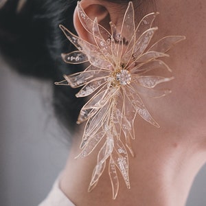 Big Gold Flower Earring, Gold Flower Earring Modern Wedding Earring ...