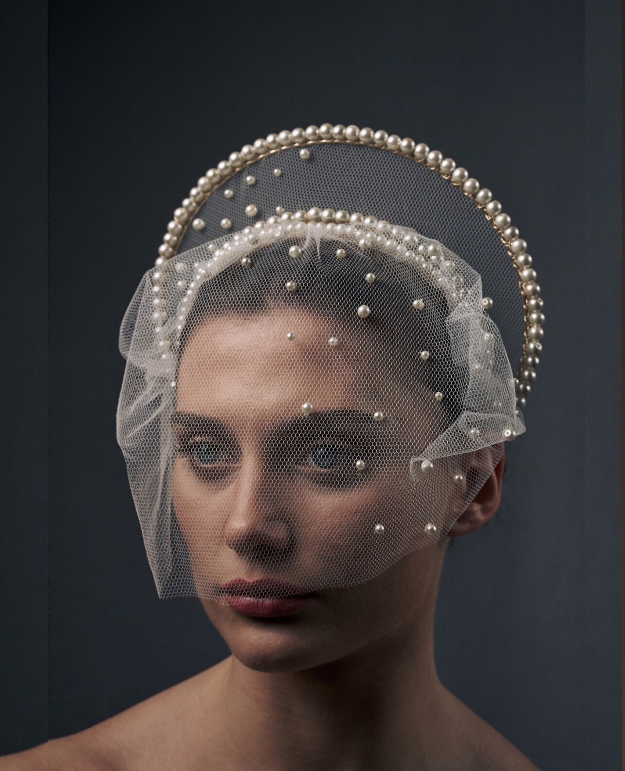 Pearl Halo Crown - Gold Goddess Bridal Tiara , Pearl Bridal Veil, Halo ...