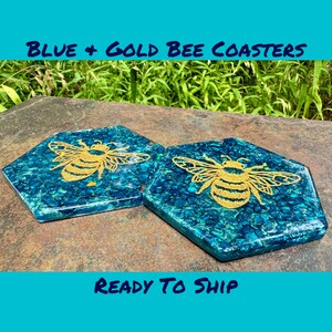 Blue & Gold Bee Honeycomb Coasters READY TO SHIP Hexagon Coasters ...