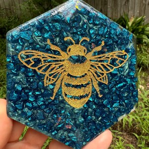 Blue & Gold Bee Honeycomb Coasters READY TO SHIP Hexagon Coasters ...