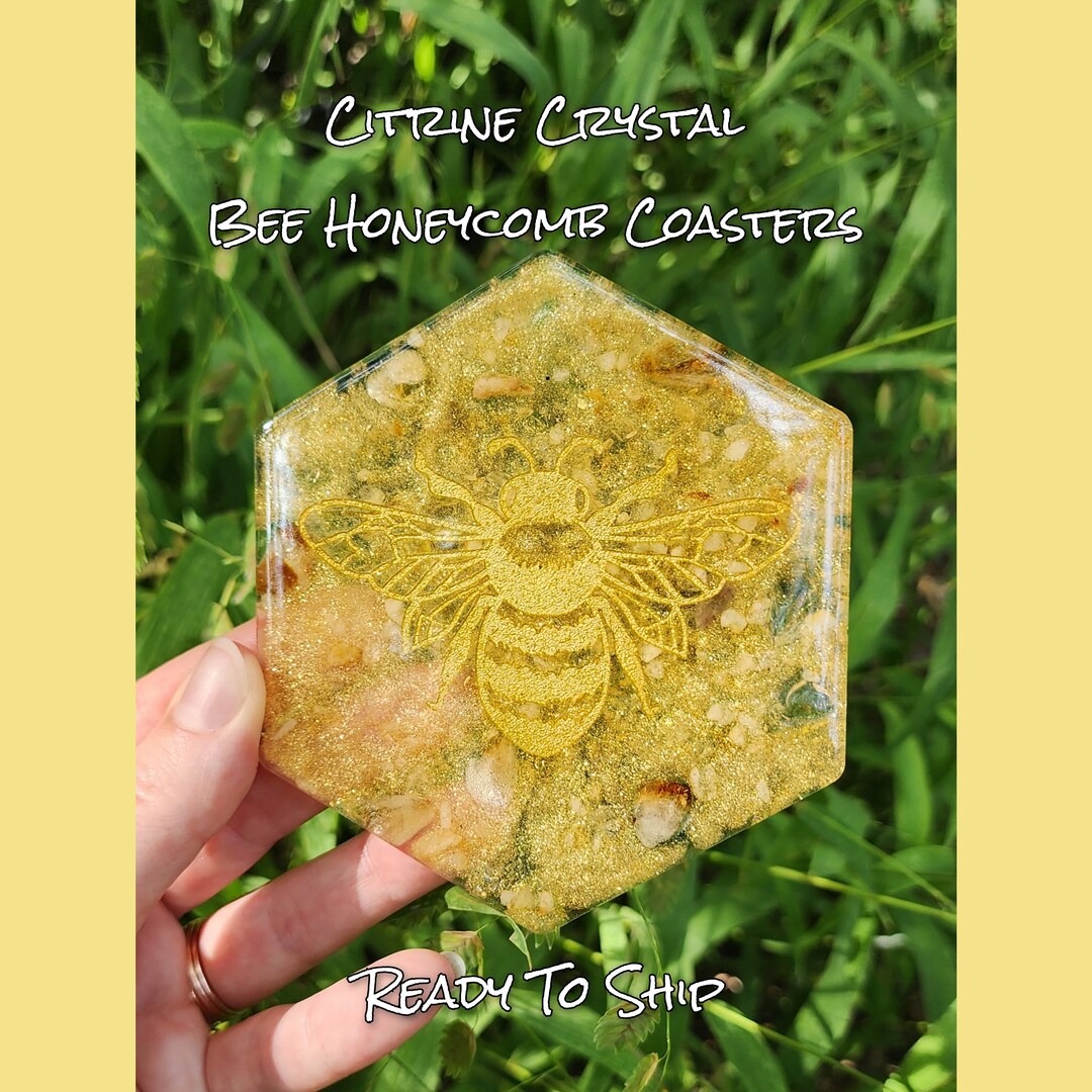 Citrine Crystal Bee Honeycomb Coasters READY TO SHIP Hexagon Coasters ...