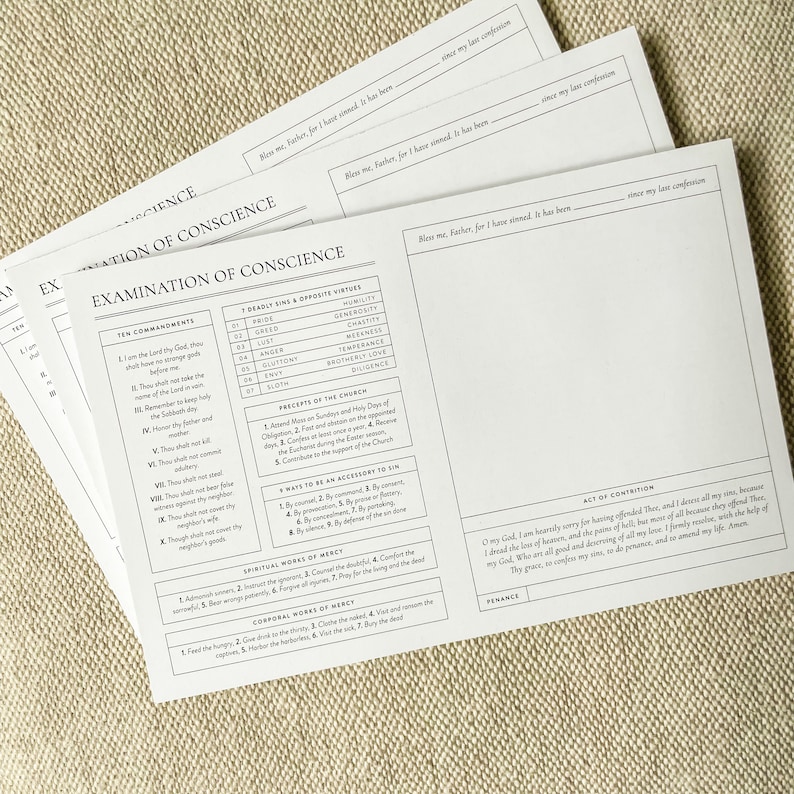 Examination of Conscience Notepad, Confession Notepad, Act of ...
