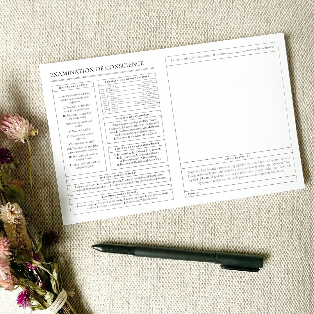 Examination of Conscience Notepad, Confession Notepad, Act of ...