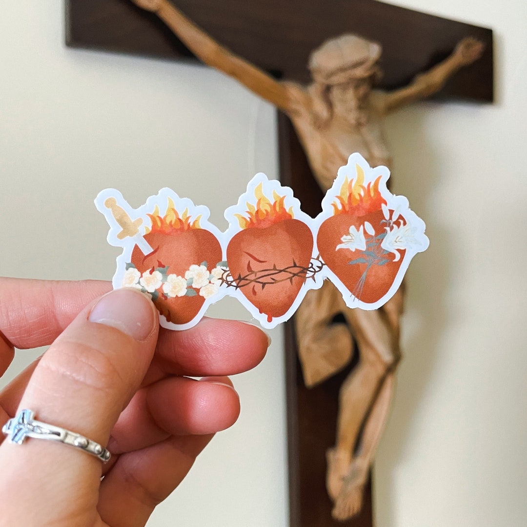 Holy Family Hearts Sticker, Three Hearts Sticker, Sacred Heart Sticker ...
