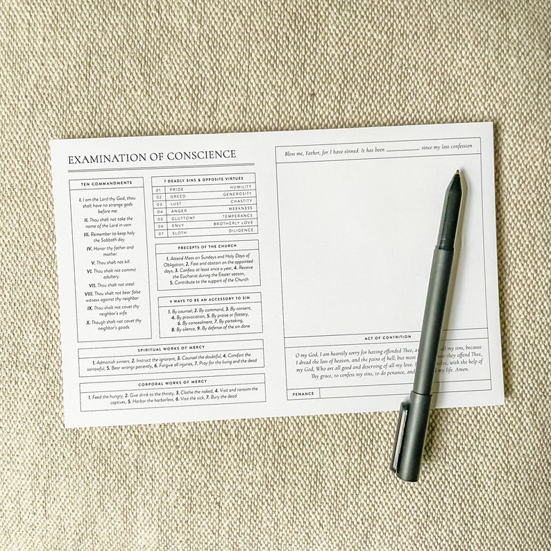 Examination of Conscience Notepad, Confession Notepad, Act of ...