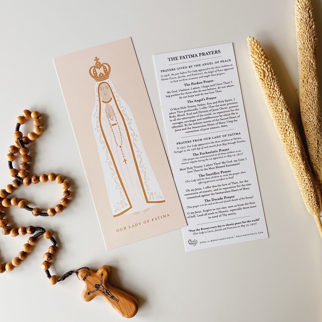 Our Lady of Fatima Prayer Card, Our Lady of Fatima Bookmark, Marian ...