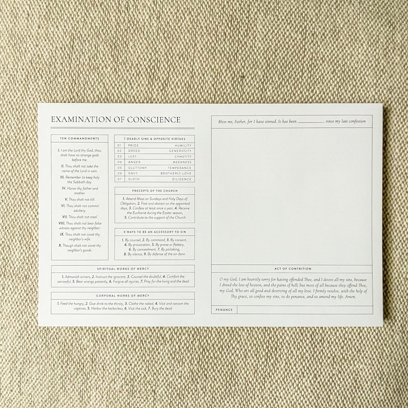 Examination of Conscience Notepad, Confession Notepad, Act of ...