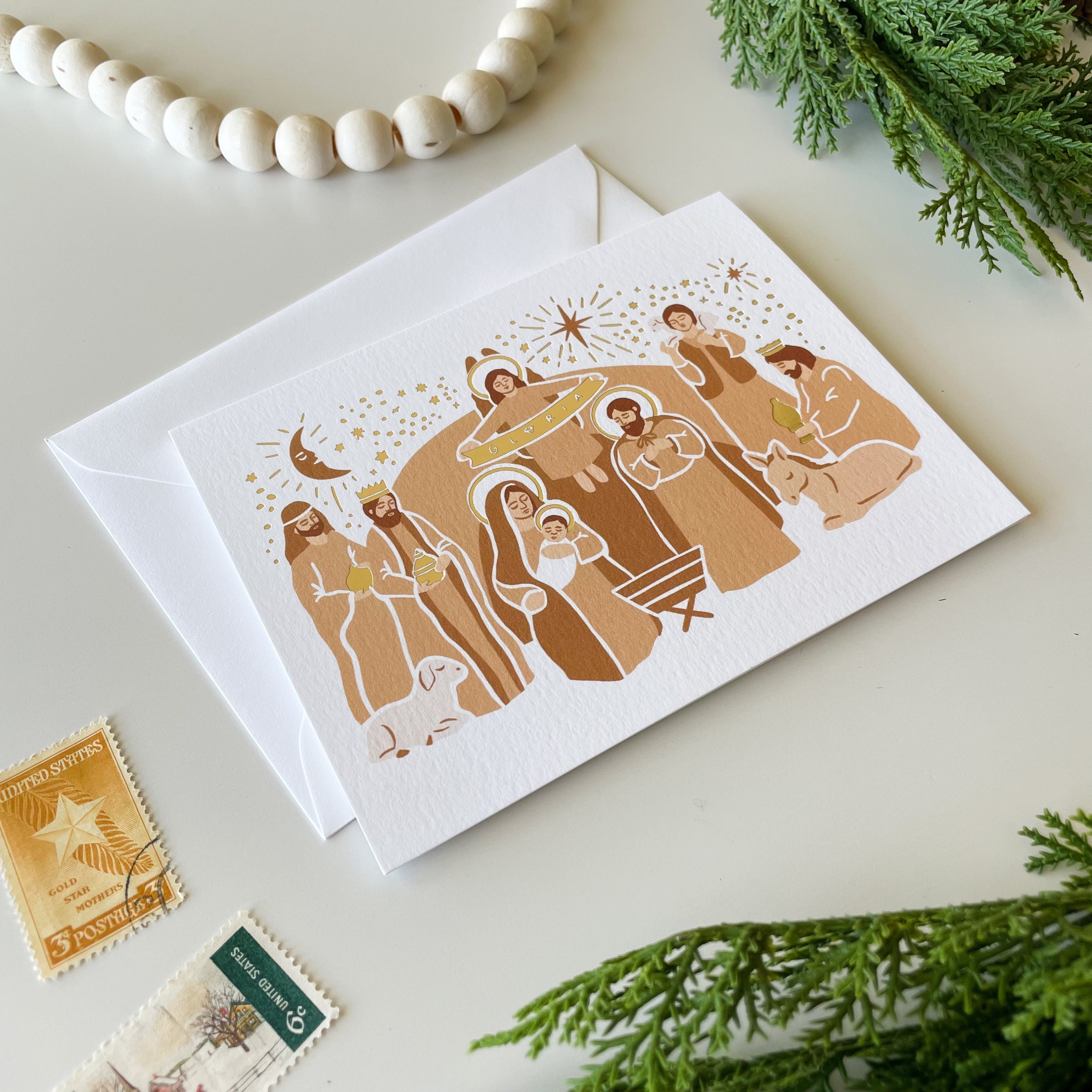 Gold Foil Nativity Christmas Card Religious Christmas Card - Etsy