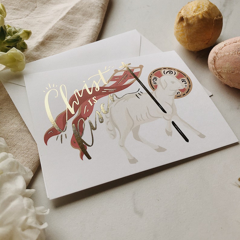 Gold Foil Easter Card Religious Easter Card Christ is Risen - Etsy