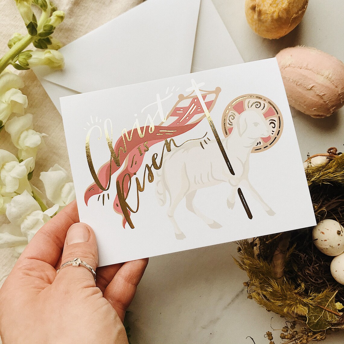 Gold Foil Easter Card, Religious Easter Card, Christ is Risen Card ...