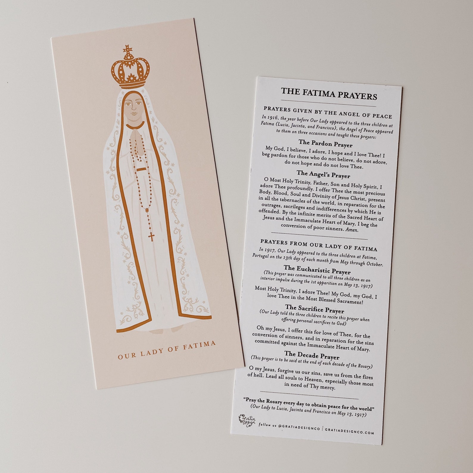 Our Lady of Fatima Prayer Card, Our Lady of Fatima Bookmark, Marian ...