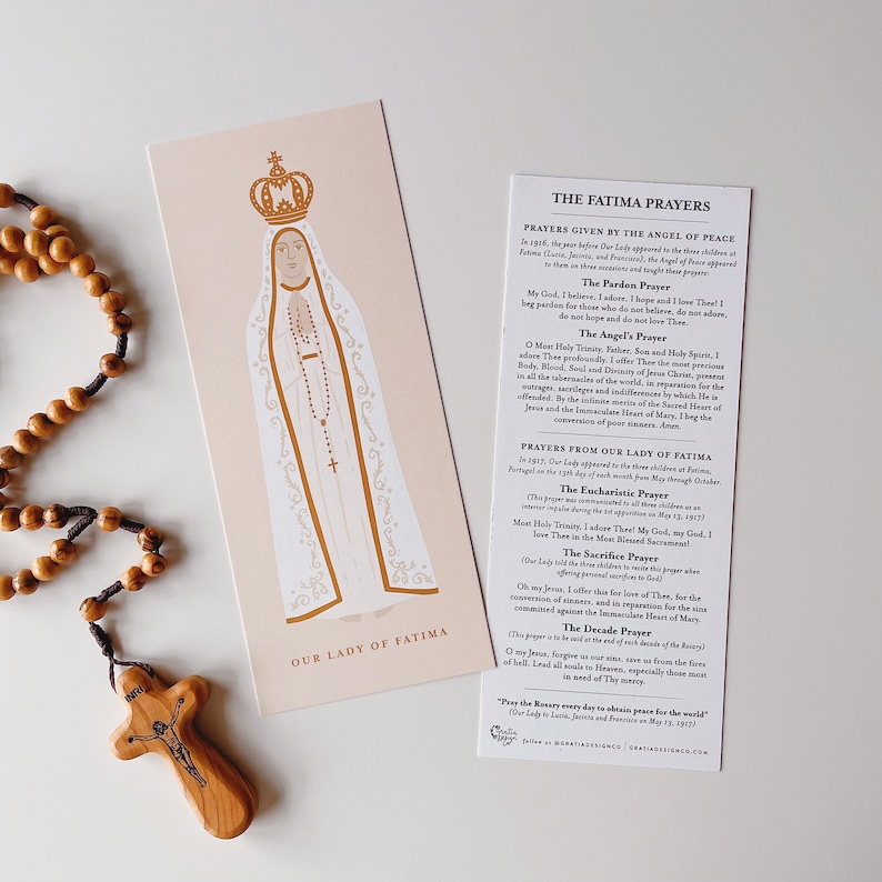 Our Lady of Fatima Prayer Card, Our Lady of Fatima Bookmark, Marian ...