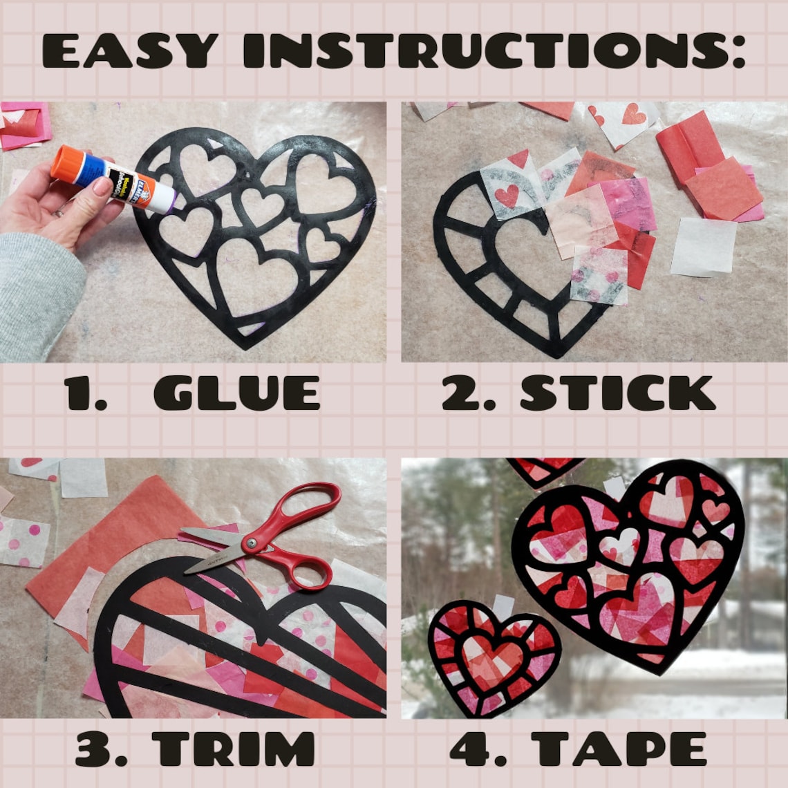 Valentine Heart Kid's Craft | Stained Glass Suncatcher Kit | Paper ...