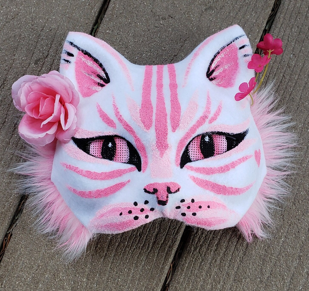 Felted Therian Mask Cat Mask Kids Dress up Costume Pink and White or ...