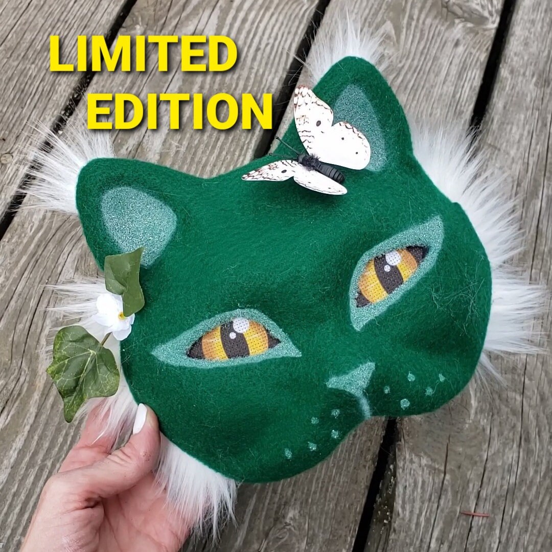 Therian Mask Cat Mask Green Cat Mask Felted Custom Eye Color ...