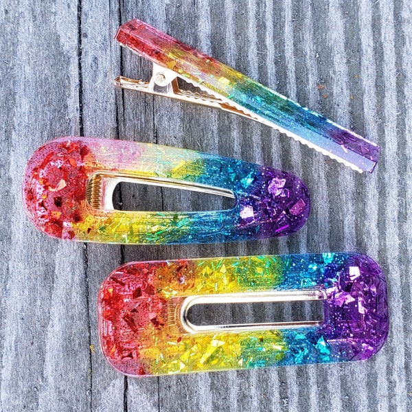 Rainbow Hair Clips - Etsy