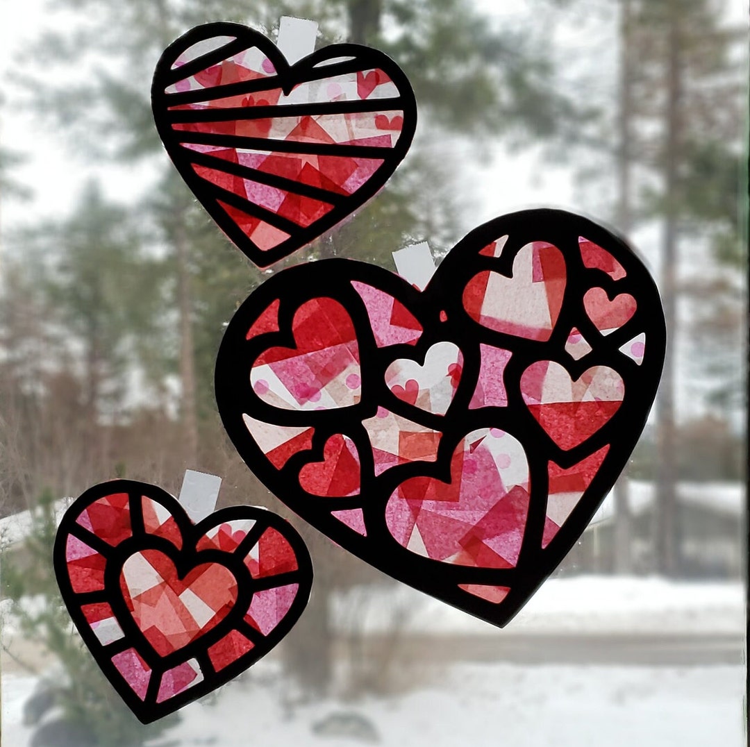 Valentine Heart Kid's Craft | Stained Glass Suncatcher Kit | Paper ...