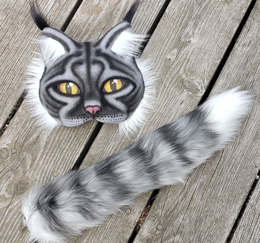 Therian Mask & MATCHING TAIL! Gray Cat Mask Lynx Bobcat Wildcat - Etsy