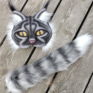 Therian Mask & MATCHING TAIL! Gray Cat Mask Lynx Bobcat Wildcat - Etsy
