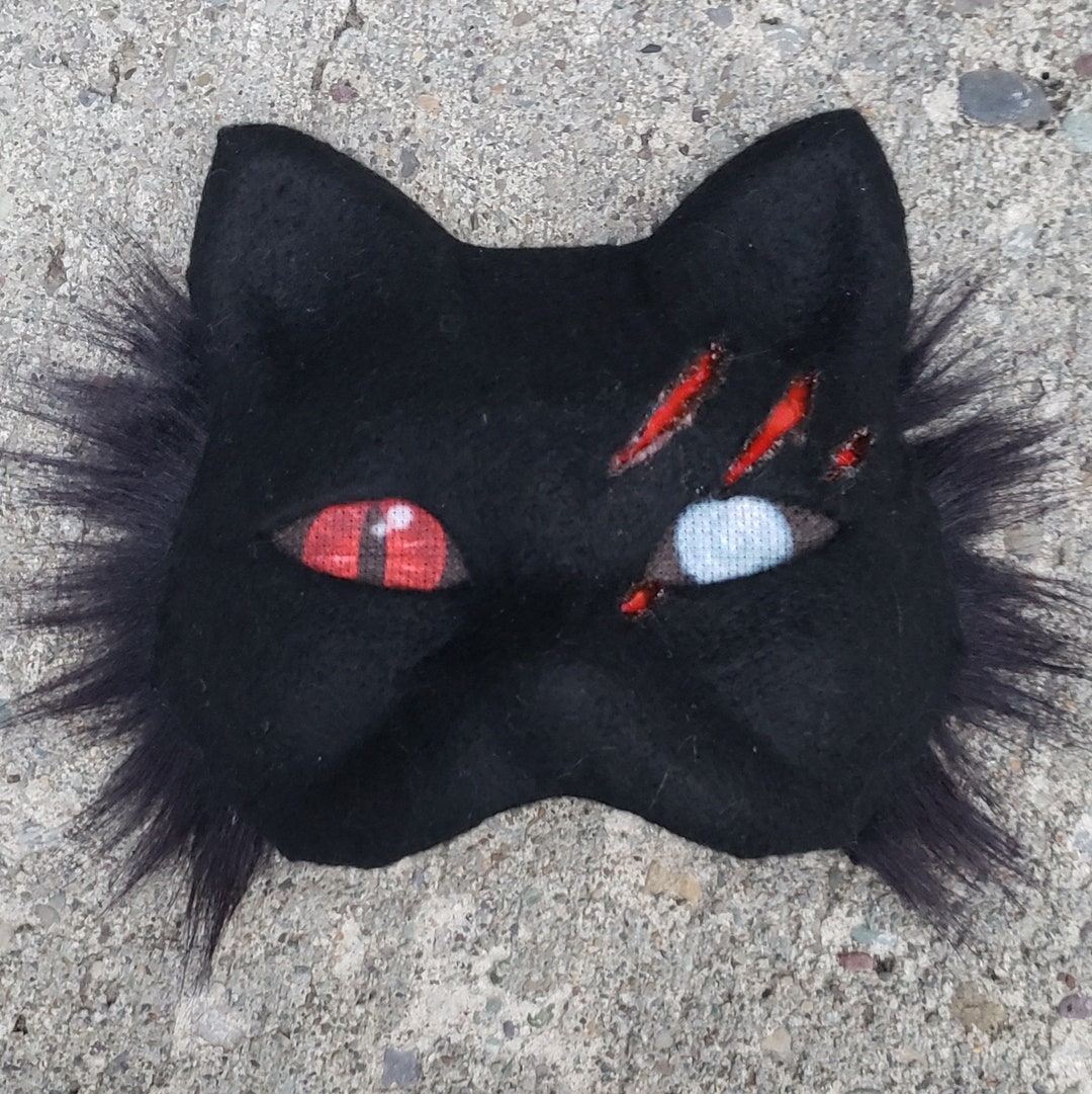 Scar Eye Felted Therian Cat Mask or Tail Injured Wounded Warrior Black Cat - Custom Eye Color ...
