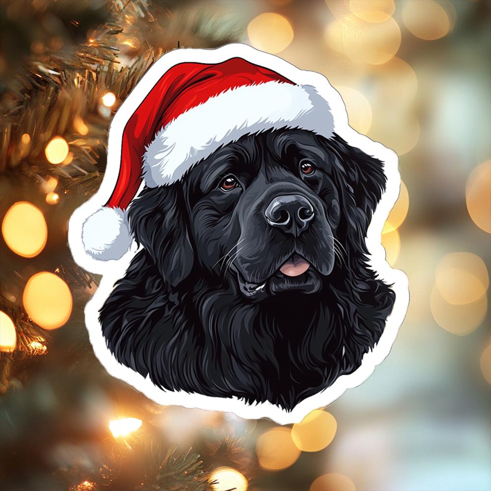 Black Newfoundland Dog Christmas Sticker | Santa Hat Holiday Decor ...