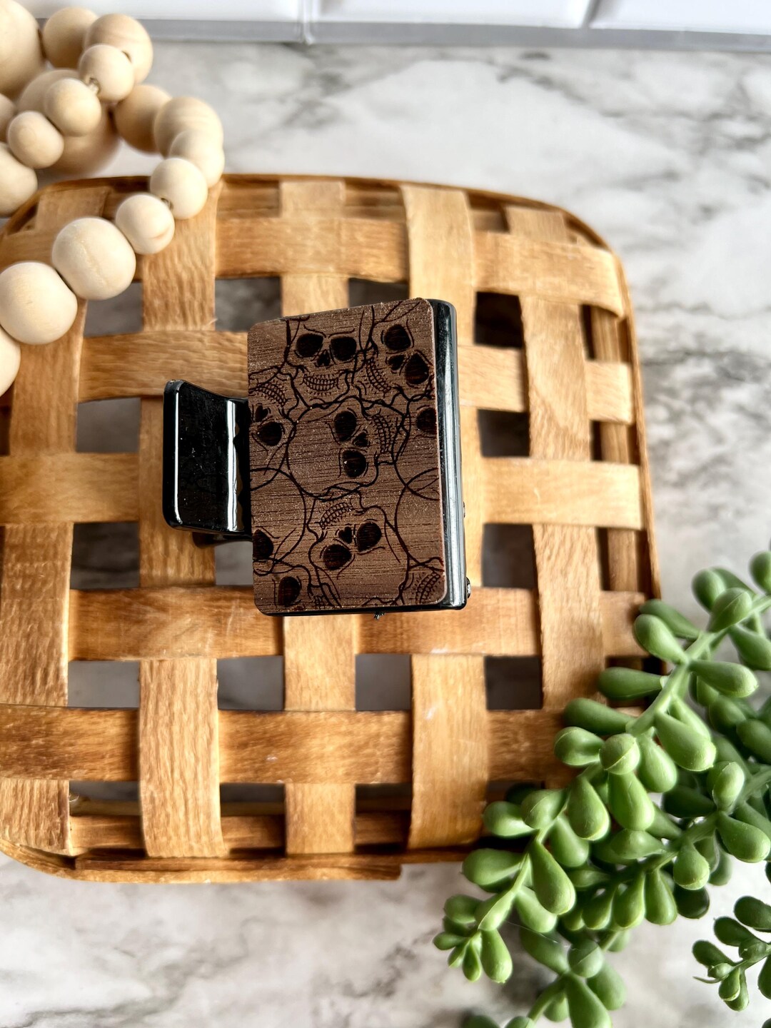 Skull Small Walnut Claw Clip, Wooden Overlay Claw Clip - Etsy