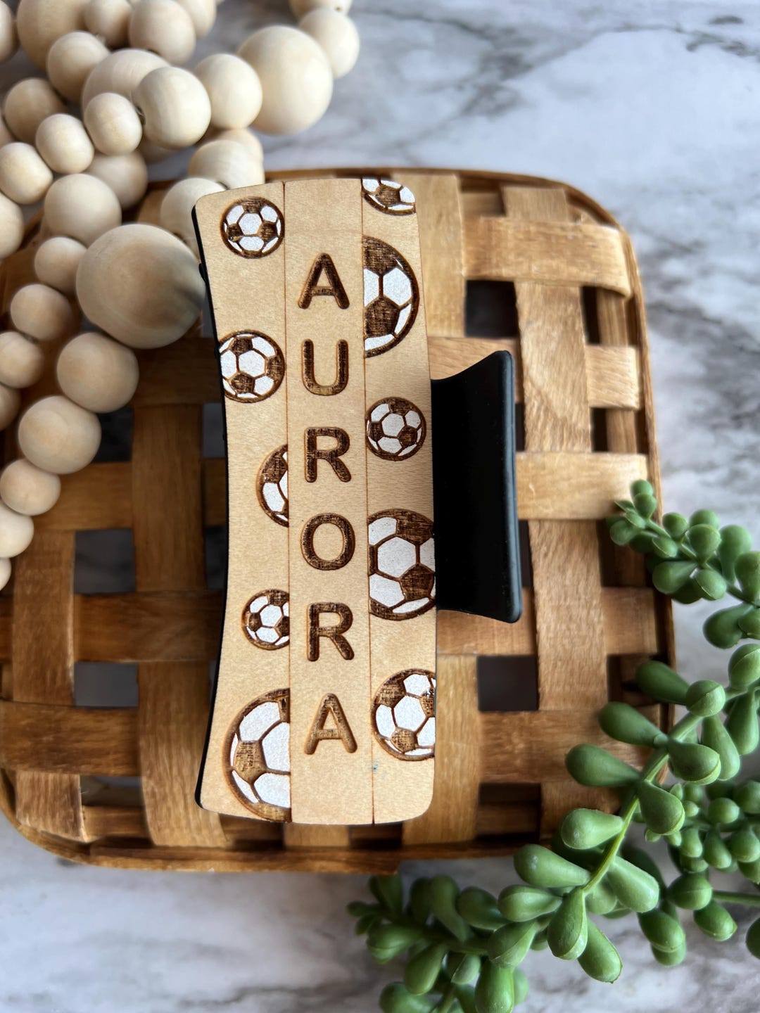 Personalized Soccer Hair Claw Clips, Wooden Overlay Claw Clips, Sports ...